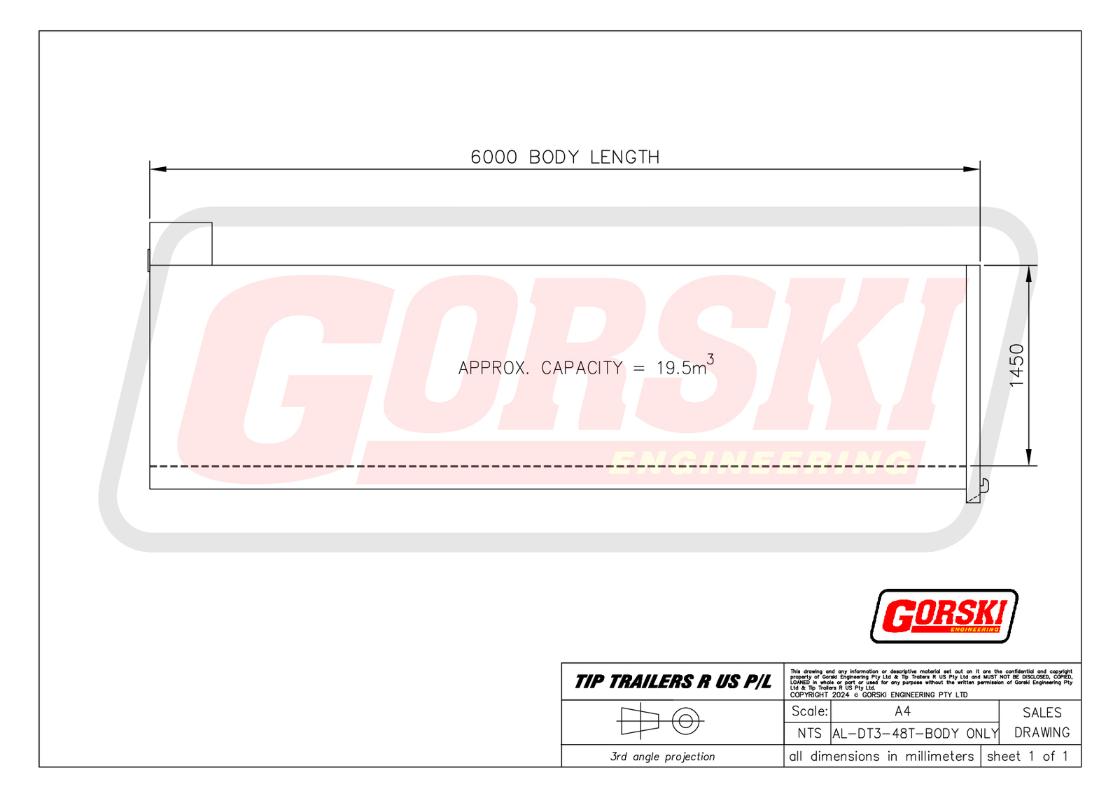 Gorski 3 Axle Dog Tipping Trailer 48T Spec Body Only Aluminium New ...
