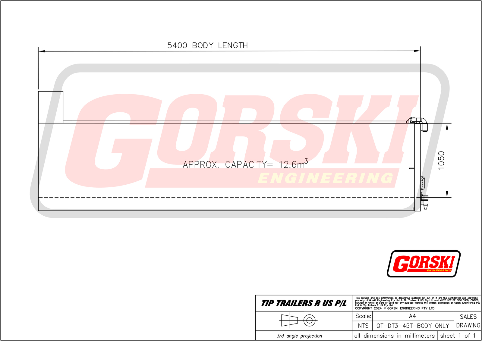 Gorski 3 Axle Dog Tipping Trailer 45T Spec Body Only Hardox New ...