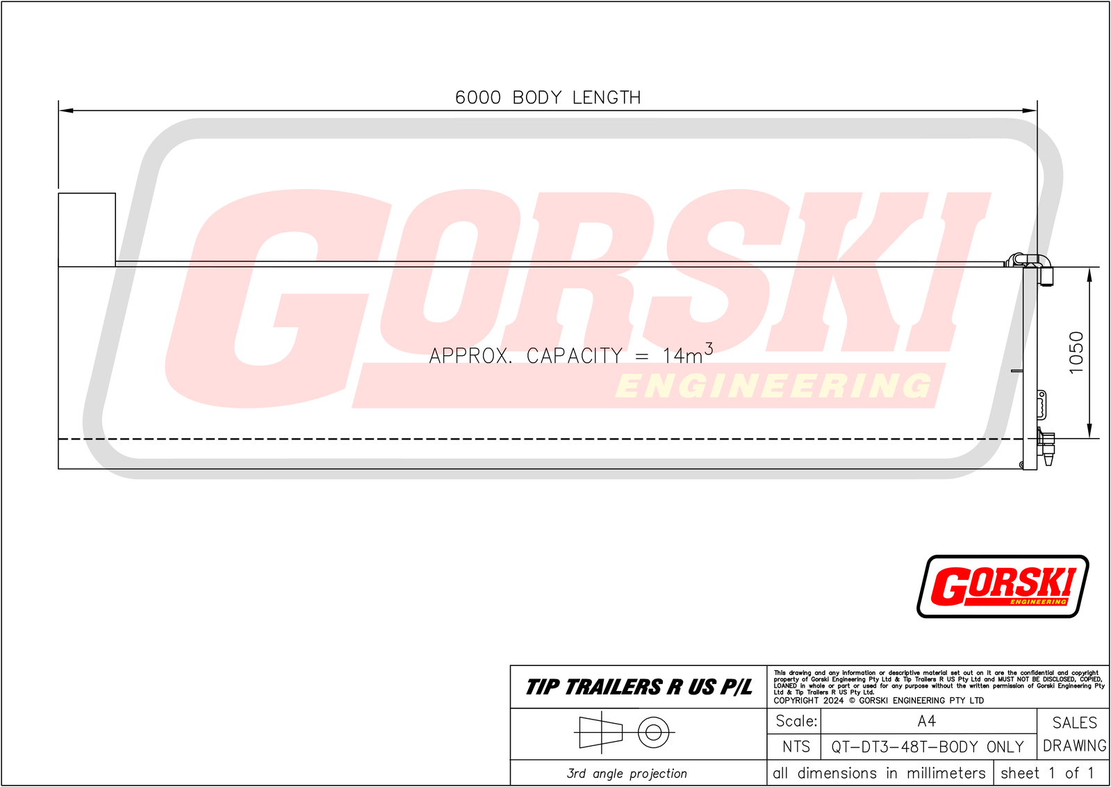Gorski 3 Axle Dog Tipping Trailer 48T Spec Body Only Hardox New ...